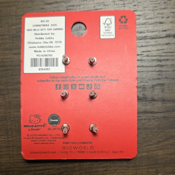 Hello Kitty | Jewelry | Hello Kitty Red And White Festive Earrings ...